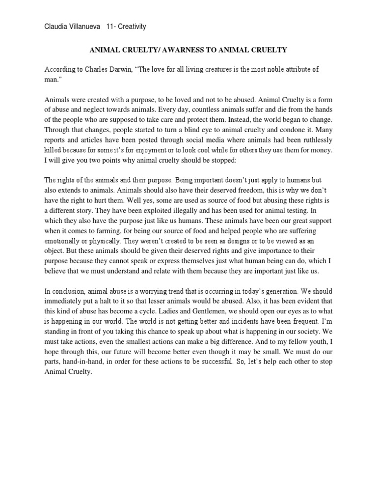 Oral Comm. Speech | PDF | Cruelty To Animals | Abusive Behaviour