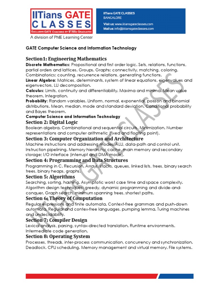 GATE CS Computer Science and Information Technology Syllabus | PDF ...