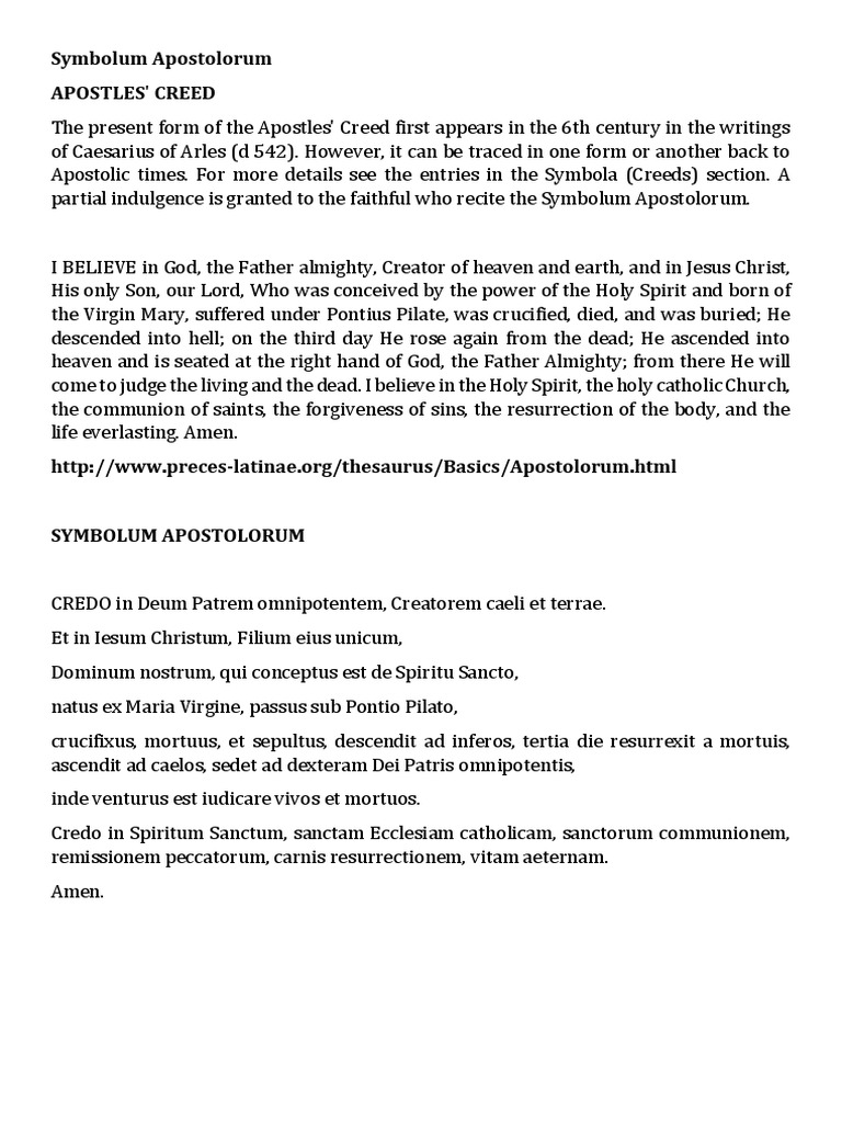 Symbolum Apostolorum Apostles' Creed | PDF