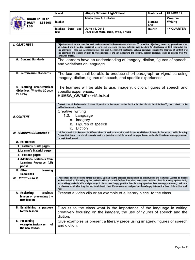 Analyzing Creative Writing Techniques: A Lesson Plan on Using Imagery ...