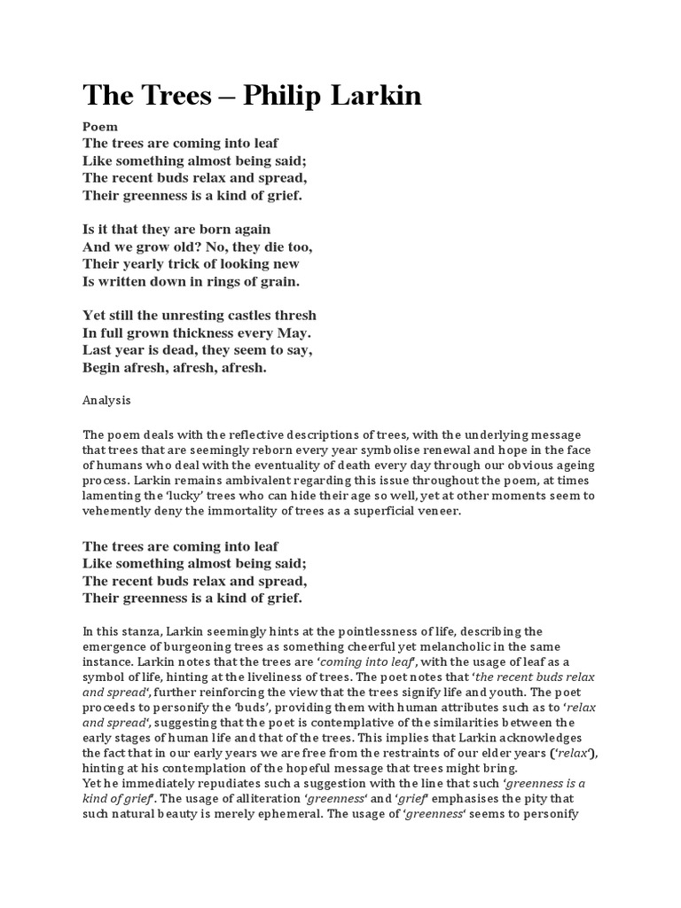 The Trees - Philip Larkin | PDF | Pessimism | Poetry