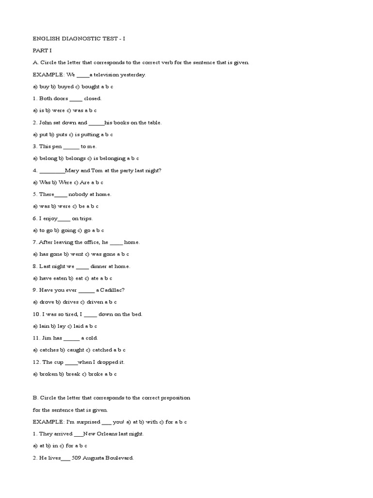 English Diagnostic Test | PDF | Chair