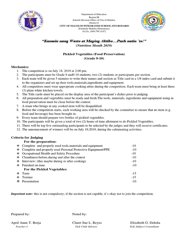 Pickled Vegetables Contest Guidelines | PDF | Pickling | Foods