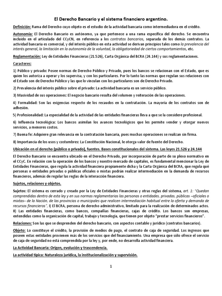 Resumen para Final de Derecho Bancario | PDF | Bancos | Dinero