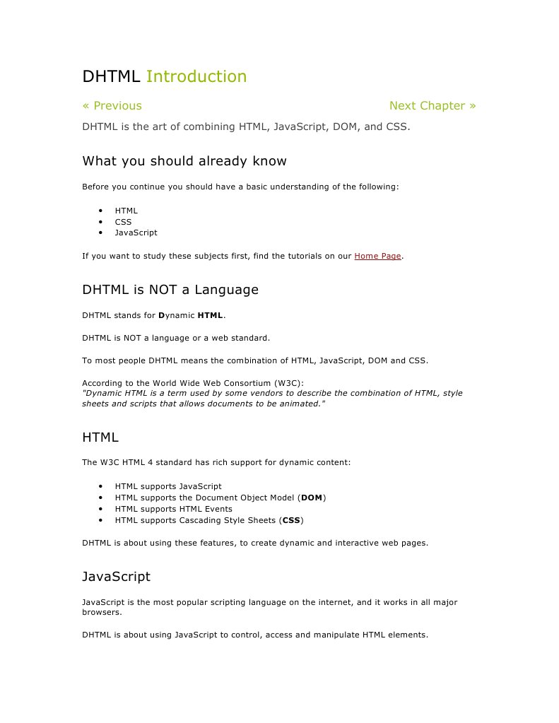 Dhtml Introduction Pdf Dynamic Html Document Object Model 6507