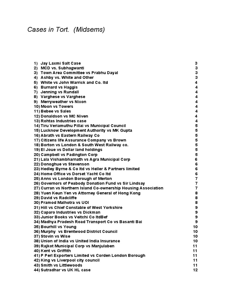Cases in Tort. (Midsems) | PDF | Negligence | Tort