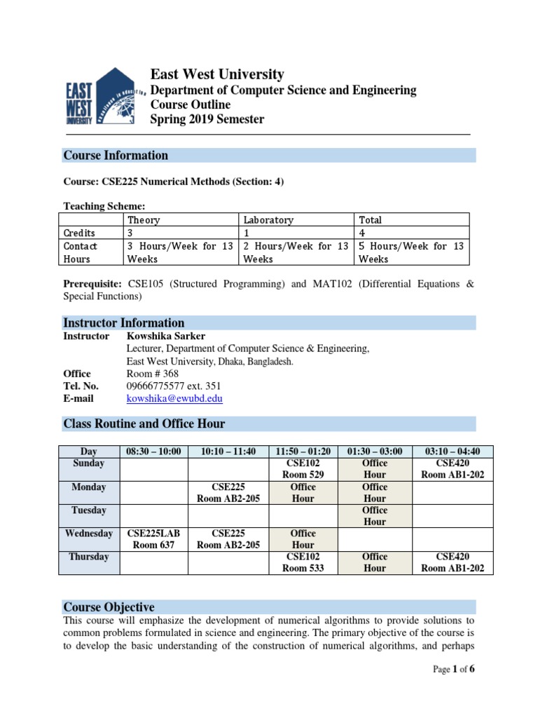 CSE225 Numerical Methods Course Outline: Spring 2019 | PDF | Numerical Analysis | Applied ...