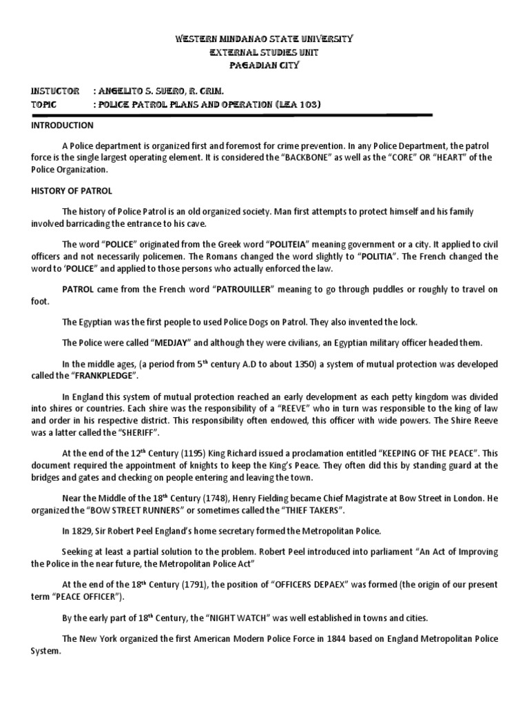 Police Patrol Plans and Operation Lecture | PDF | Police Officer | Police