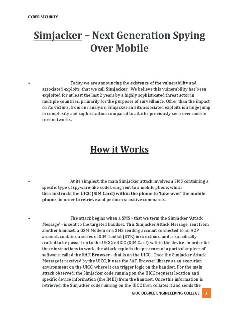 Sim Jacker Project Word File | PDF | Mobile Phones | Computer Security