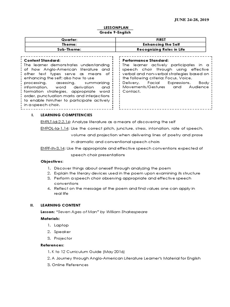 G9 English Lesson Exemplar 1st Quarter | PDF | Stress (Linguistics) | Nonverbal Communication