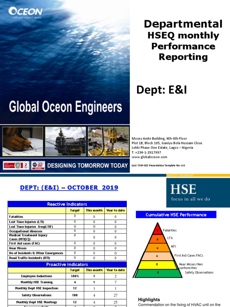 Monthly HSEQ Performance OCTOBER 2019 | PDF | Safety