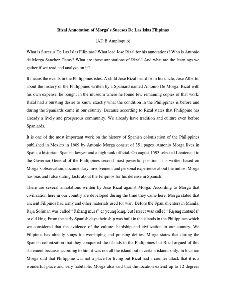 Rizal Annotation of Morga | Philippines