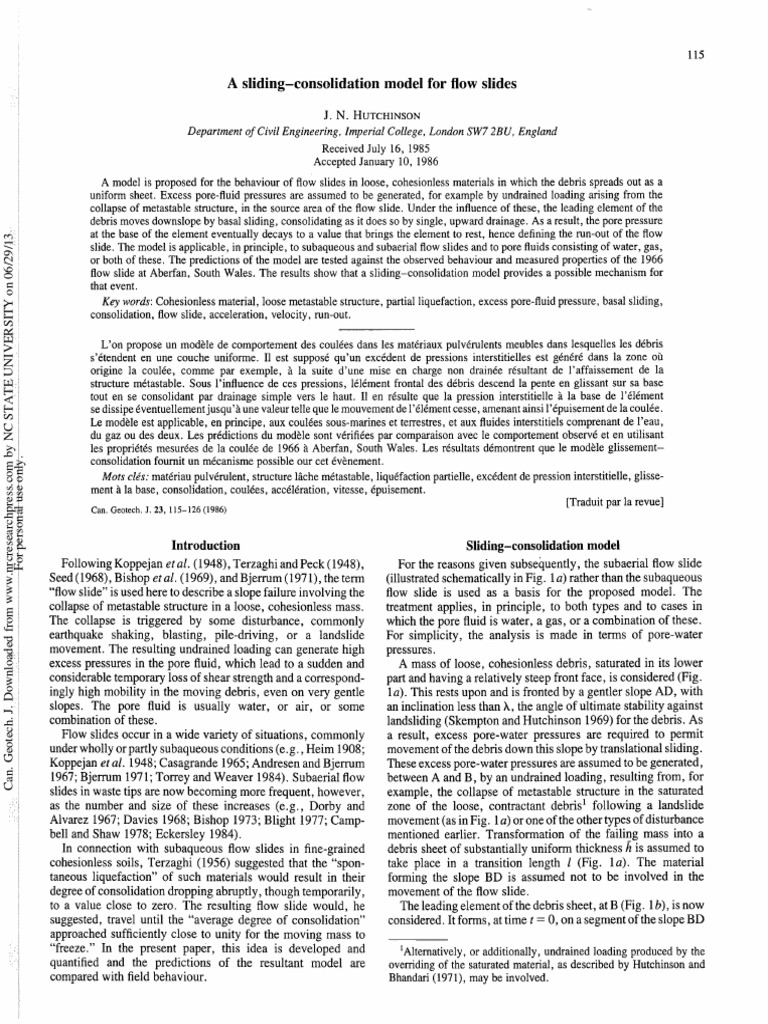 A Sliding-Consolidation Model For Flow Slides - J. N. HUTCHINSON | PDF ...