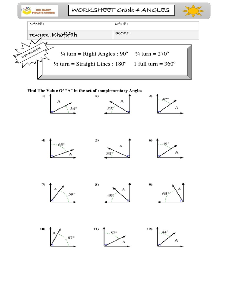 Worksheet Grade 4 Angles | PDF