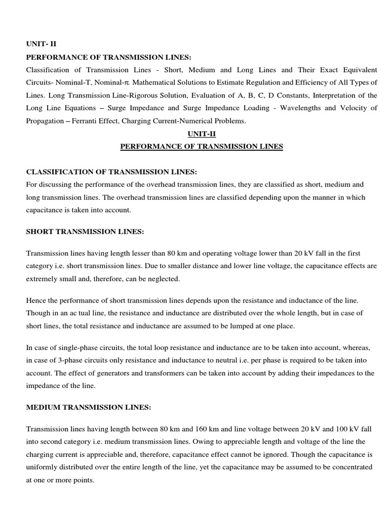 Unit-Ii Performance of Transmission Lines | PDF | Electric Power ...