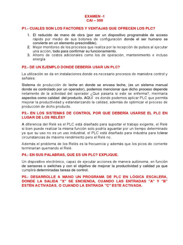 Primer Parcial | PDF | Controlador lógico programable | Relé