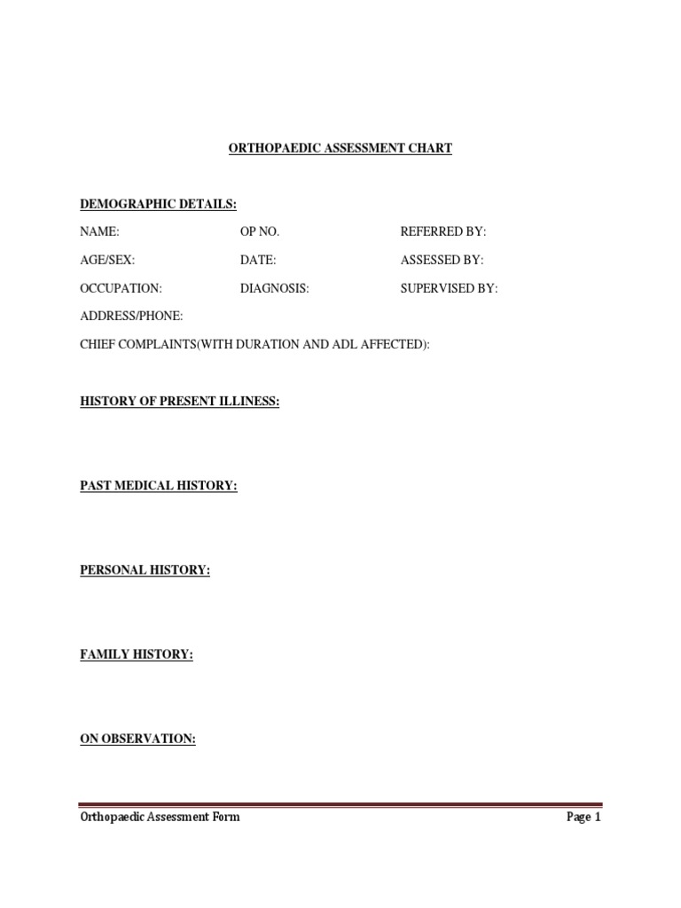 Orthopaedic Assessment Chart | PDF | Pain | Orthopedic Surgery