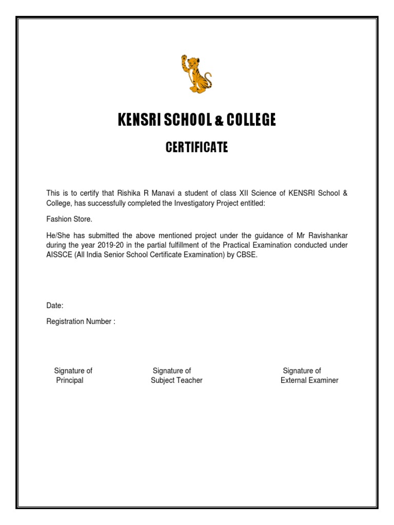 CBSE Project CERTIFICATE - XII | PDF
