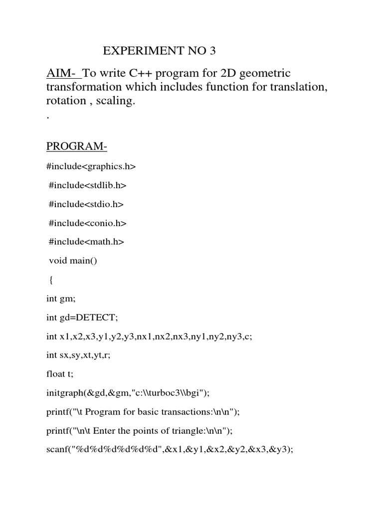 Experiment No 3 AIM-To Write C++ Program For 2D Geometric ...