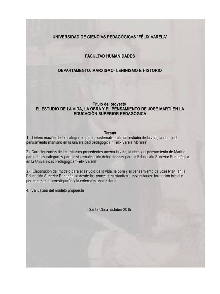 Modelo para El Estudio de Jose Marti en La Formación Universitaria ...
