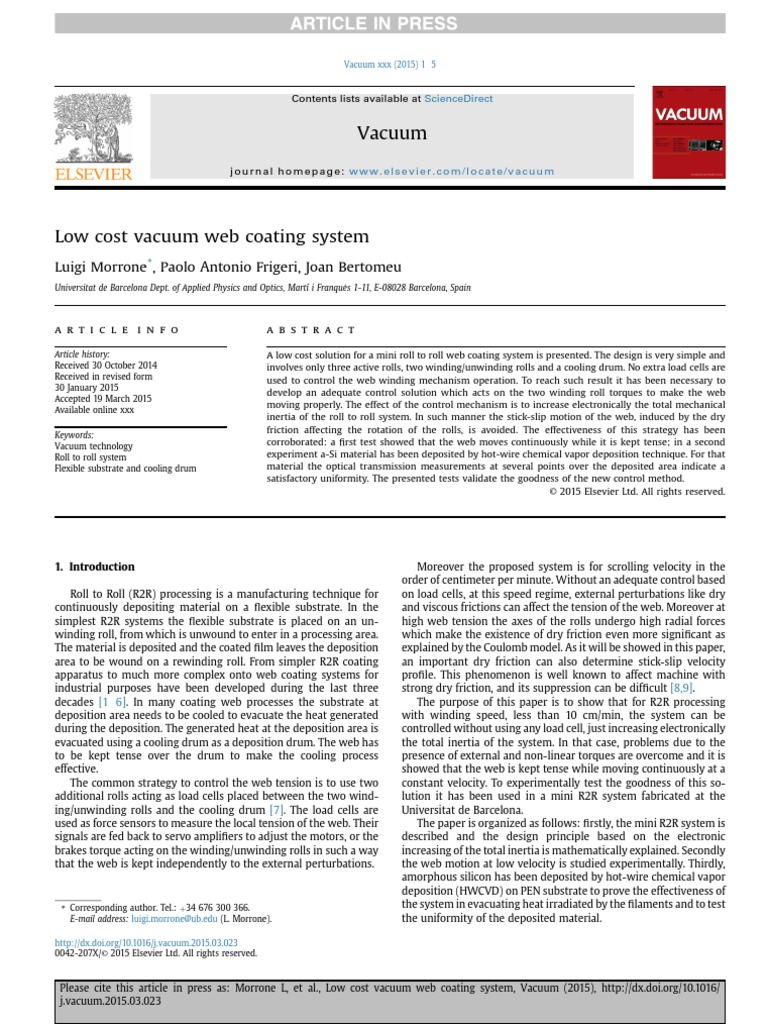 Low Cost Vacuum Web Coating System | PDF | Thin Film | Electric Motor