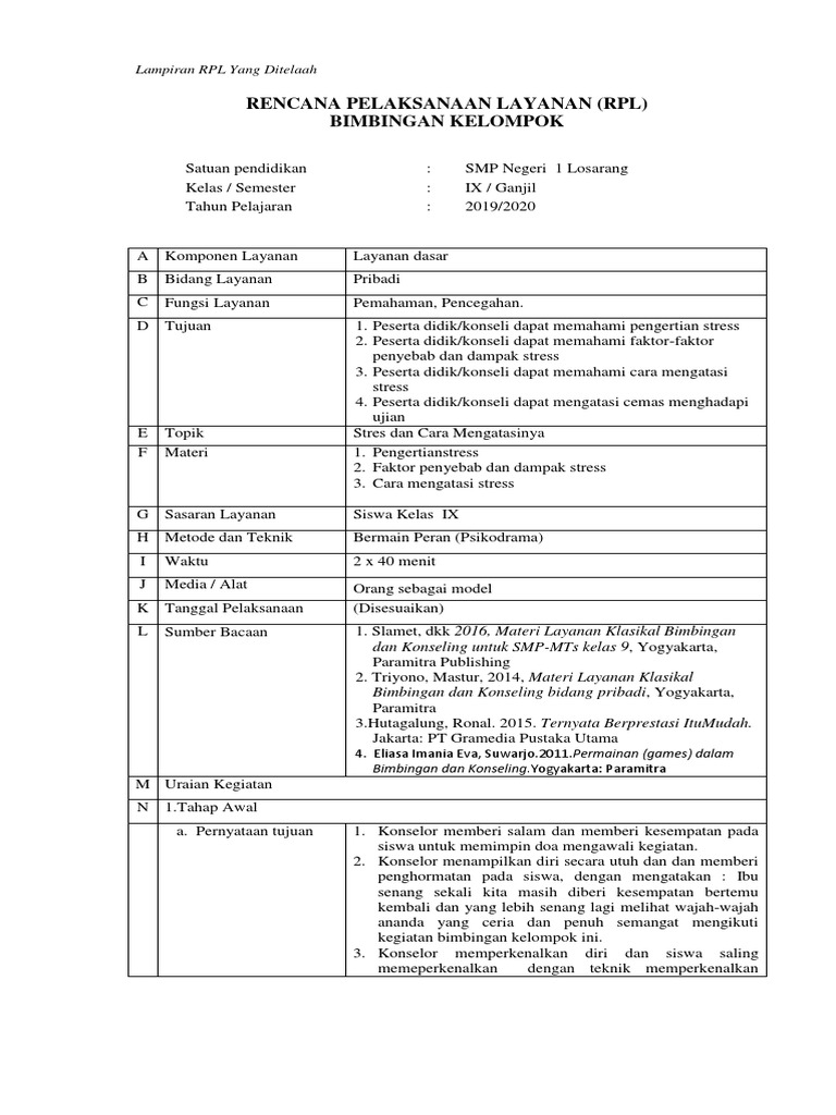 Lampiran RPL Yang Direview (Bimbingan Kelompok) | PDF | Karier ...