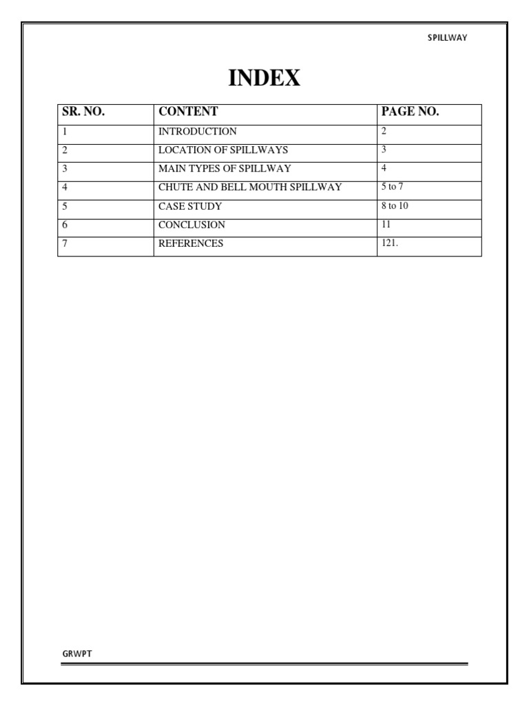 Index: Sr. No. Content Page No | PDF | Spillway | Flood Control