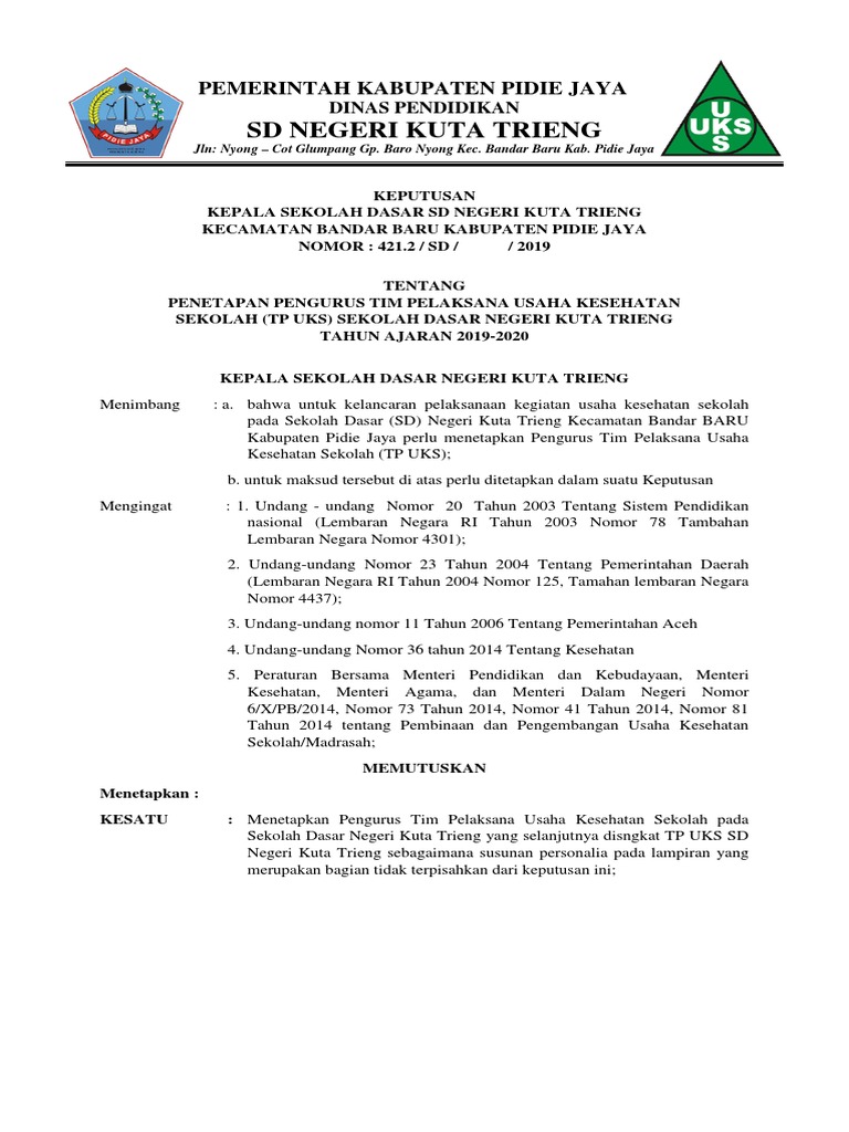 SK TP Uks Sekolah | PDF