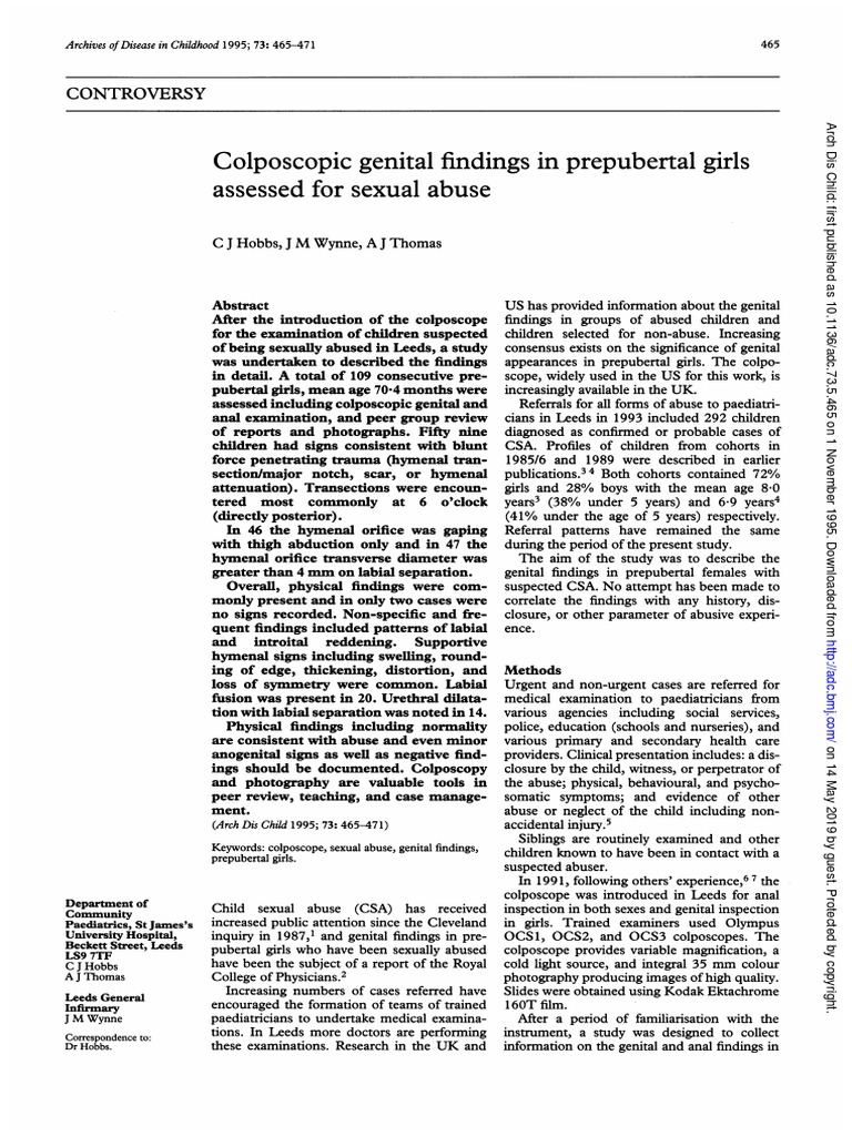 Colposcopic Findings Prepubertal Assessed For Sexual Abuse: Genital ...