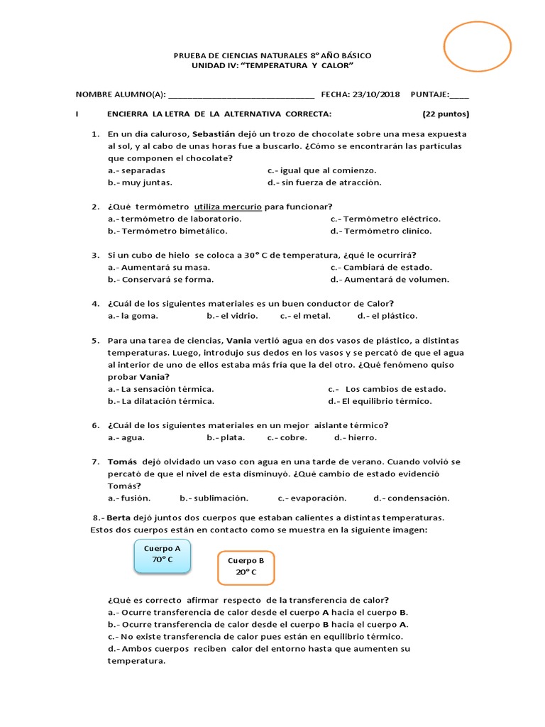 Prueba | PDF | Calor | Temperatura
