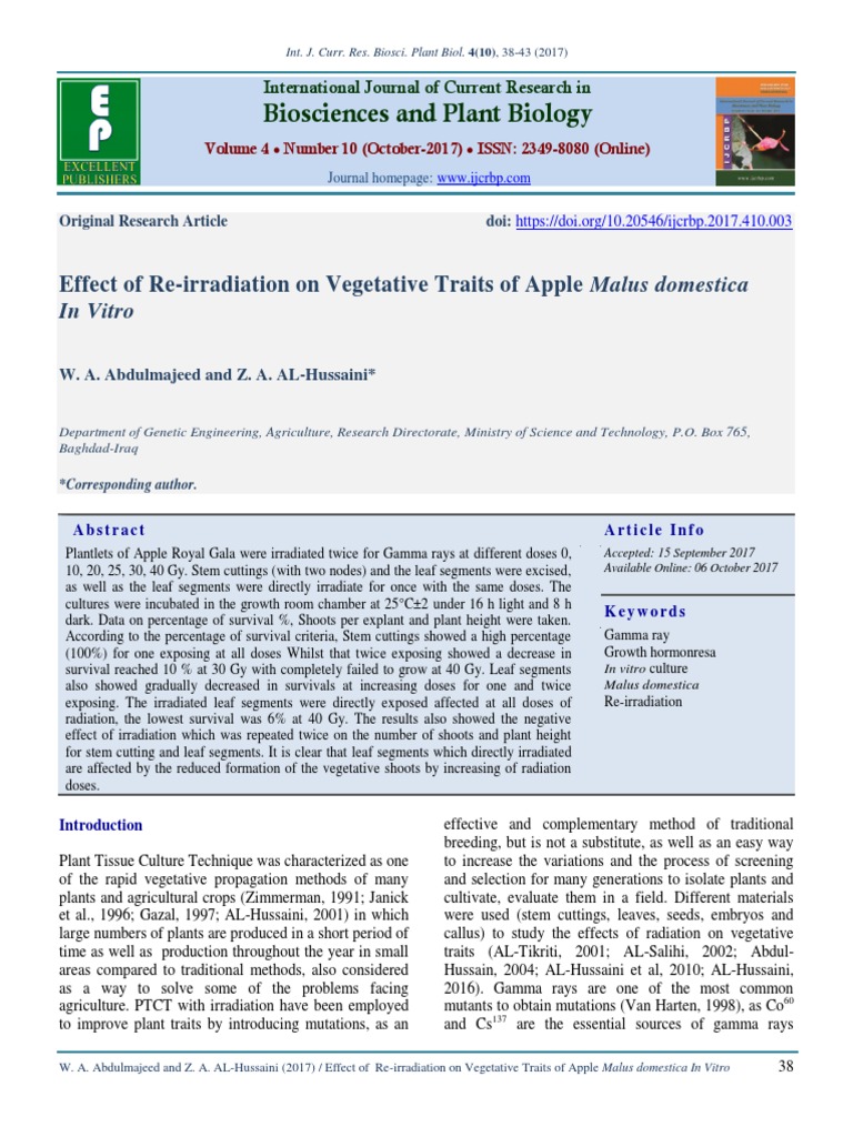Biosciences and Plant Biology: Effect of Re-Irradiation On Vegetative ...