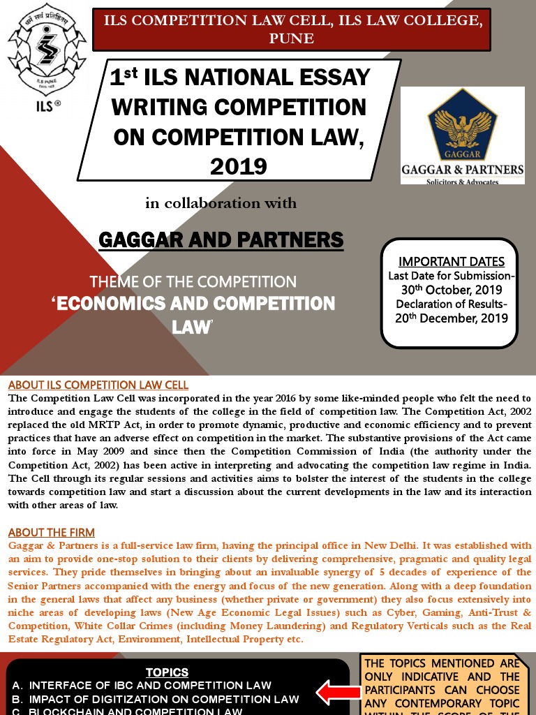 1 Ils National Essay Writing Competition On Competition Law, 2019 | PDF ...