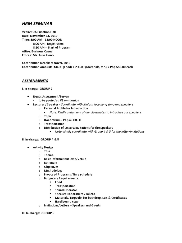 HRM Seminar: Assignments | PDF | Lunch | Food And Drink