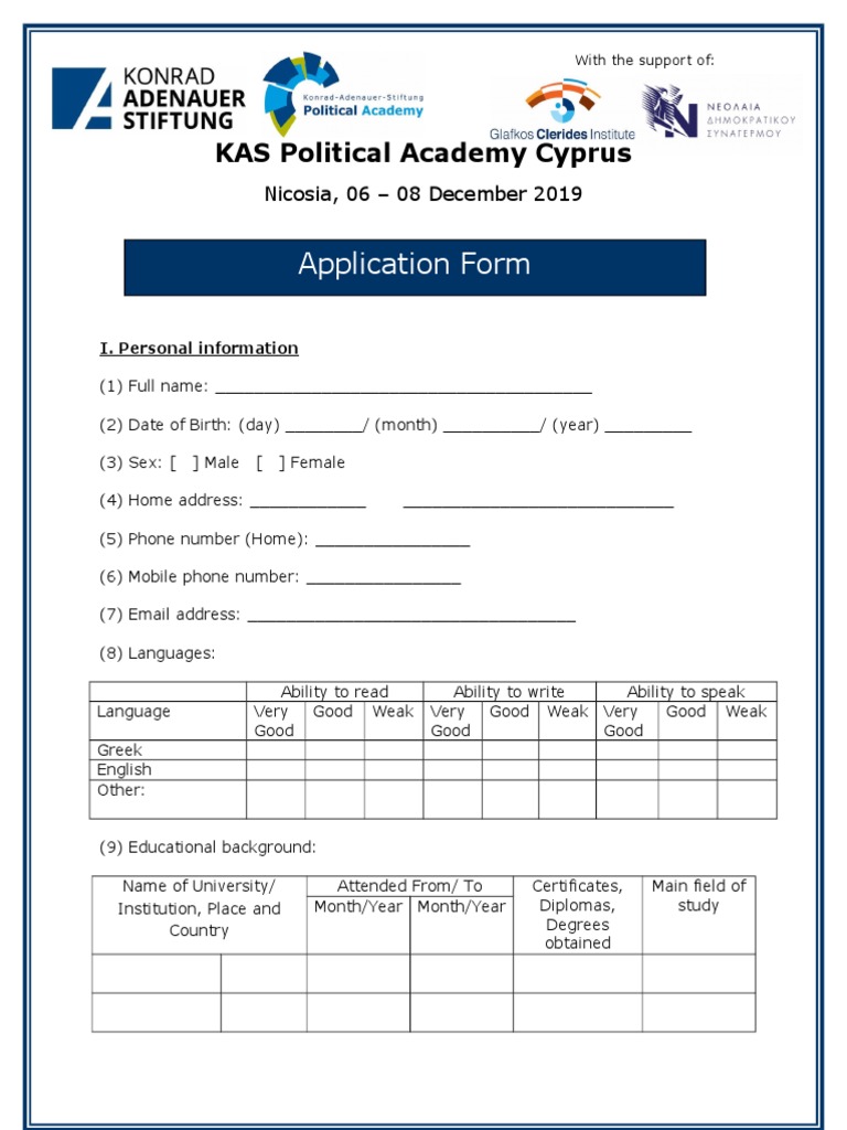Application Form: KAS Political Academy Cyprus | PDF | Reason