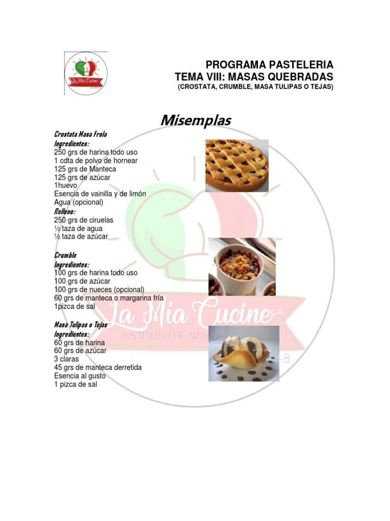 Clase 8. Masas Quebradas (Crostata, Crumbler, Masa Tulipa, o Tejas) | PDF | Comida y bebida ...
