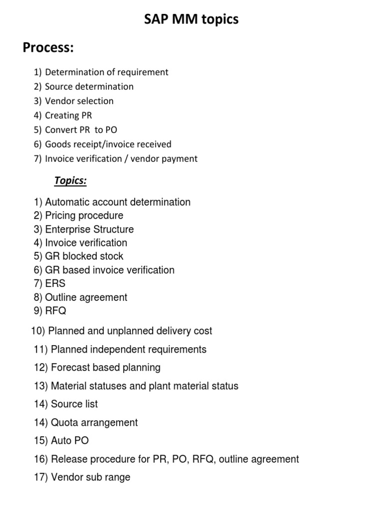 SAP MM Topics-List | PDF