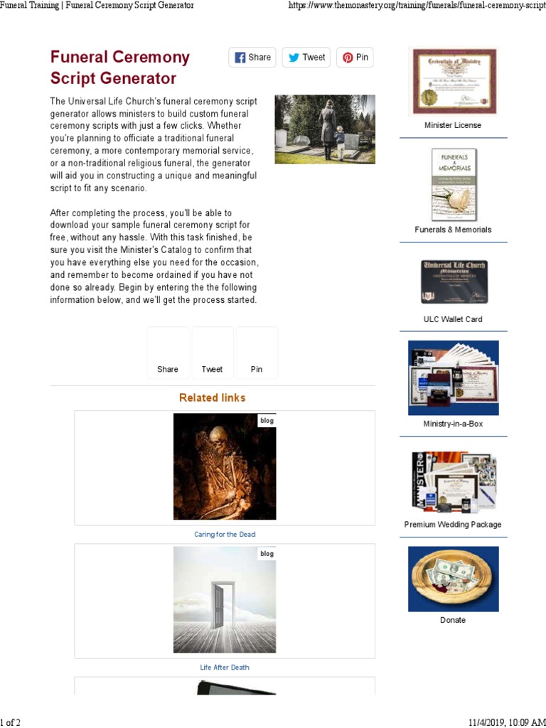 Funeral Training - Funeral Ceremony Script Generator | PDF | Funeral ...