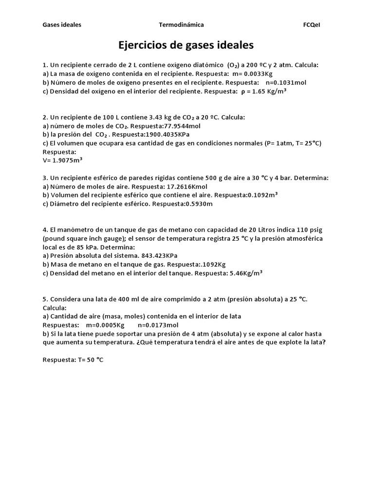 Fernando Avila Ejercicios Gases Ideales | PDF