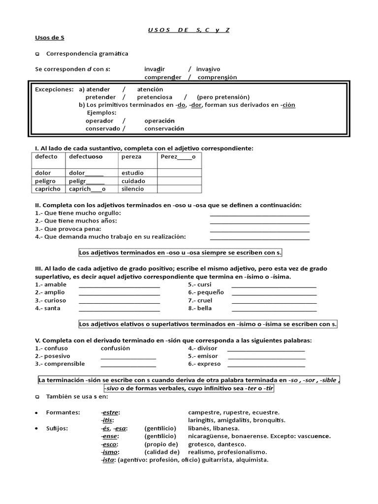 Uso de La C, S y Z | PDF | Adjetivo | Lingüística