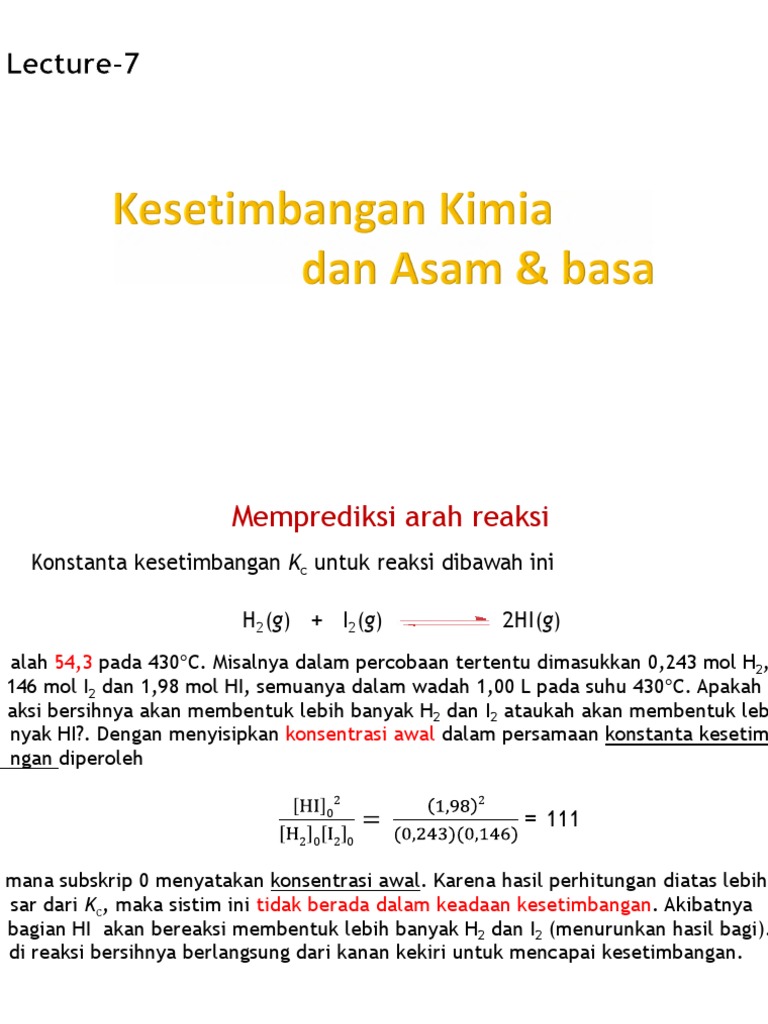 Lecture 7 Kesetimbangan Kimia Asam Basa PDF | PDF