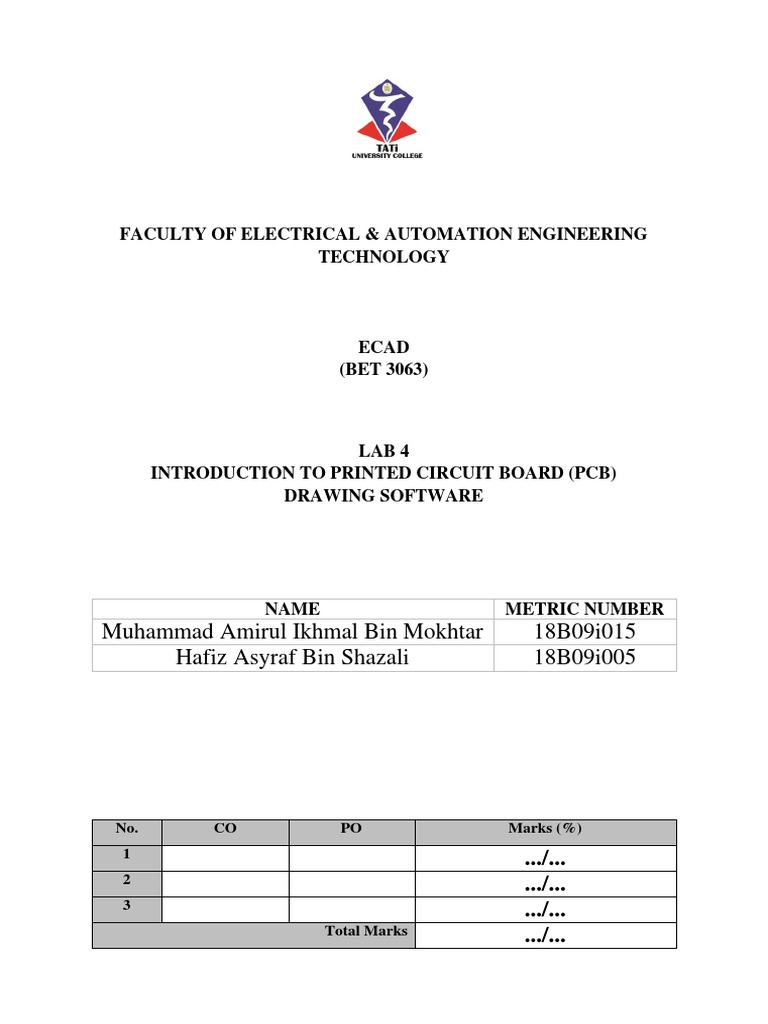 Lab 4 - Introduction To Printed Circuit Board (PCB) Drawing Software ...