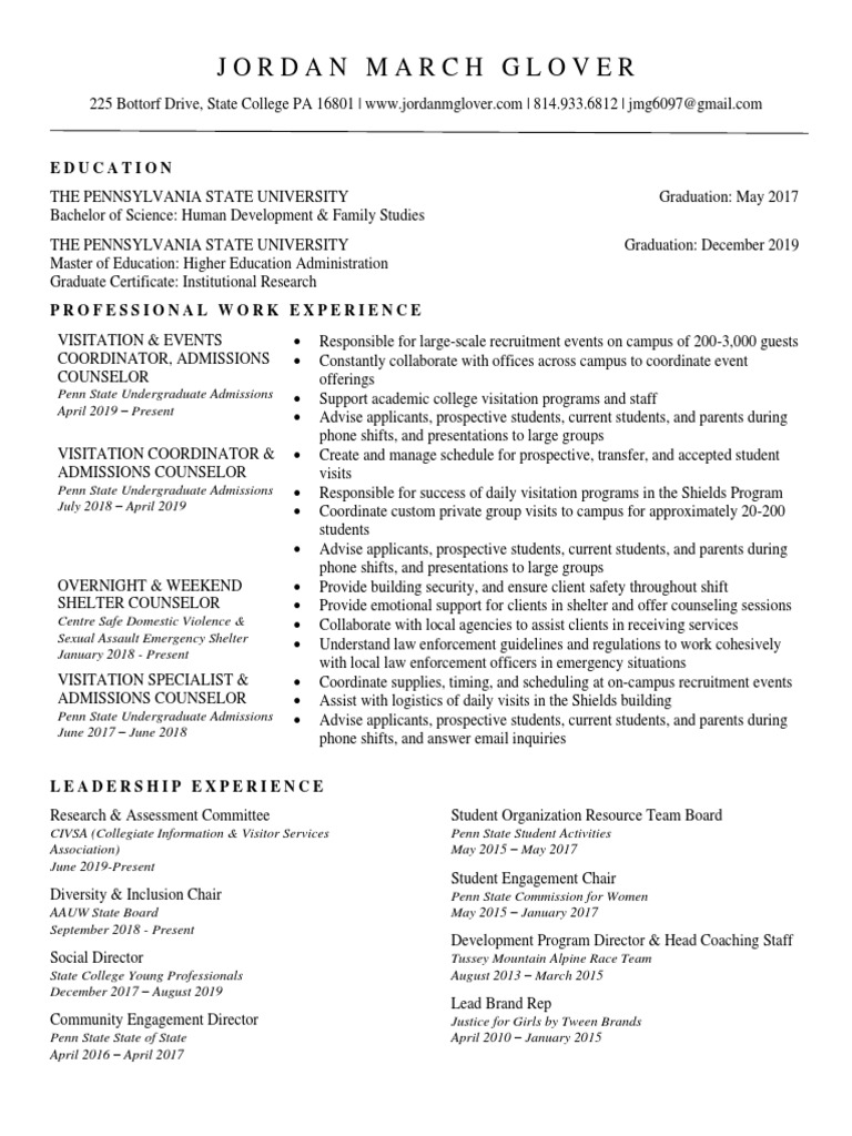 Jordan Glover Resume | PDF | Pennsylvania State University | School ...
