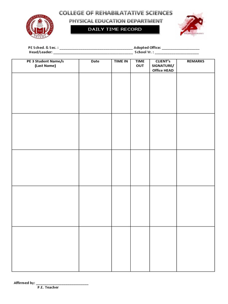 Daily Time Record or Attendance Sheet | PDF | Career & Growth | Business