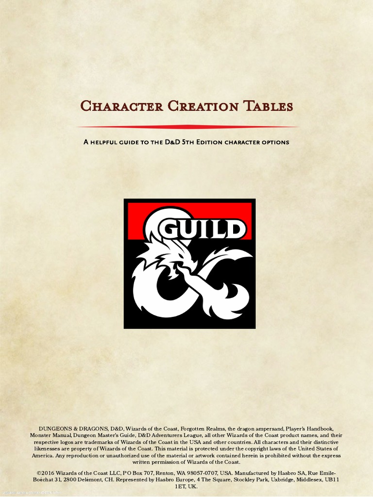 CharacterCreationTables | PDF | Dungeons & Dragons | Elf (Dungeons ...