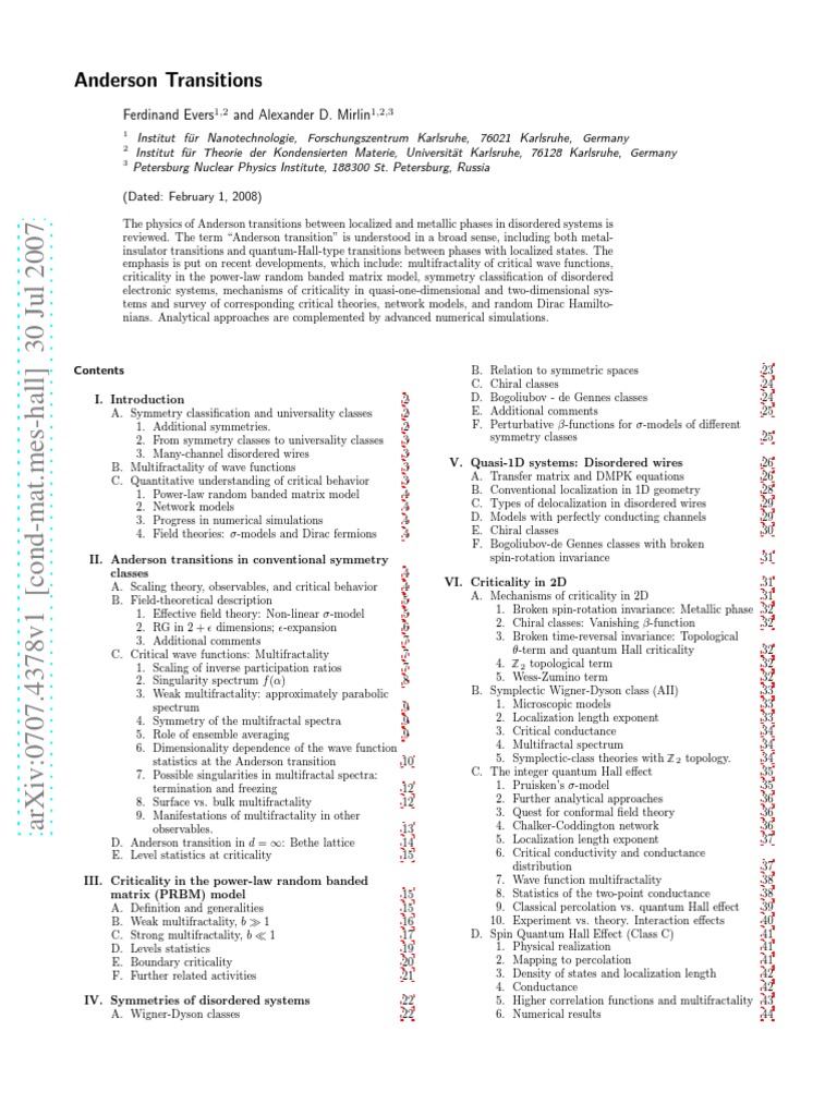 Anderson Transitions in Disordered Systems | PDF | Wave Function ...