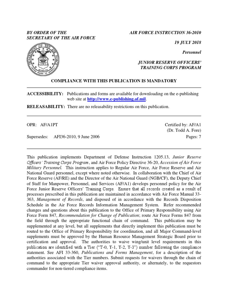 Afi36-2010 (19 JULY 2018) | PDF | Officer (Armed Forces) | Military Of ...