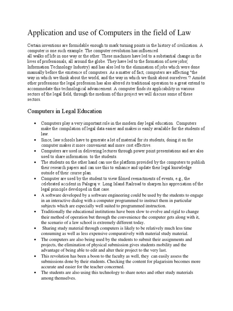 Computers Revolutionizing the Legal Landscape: Applications of ...