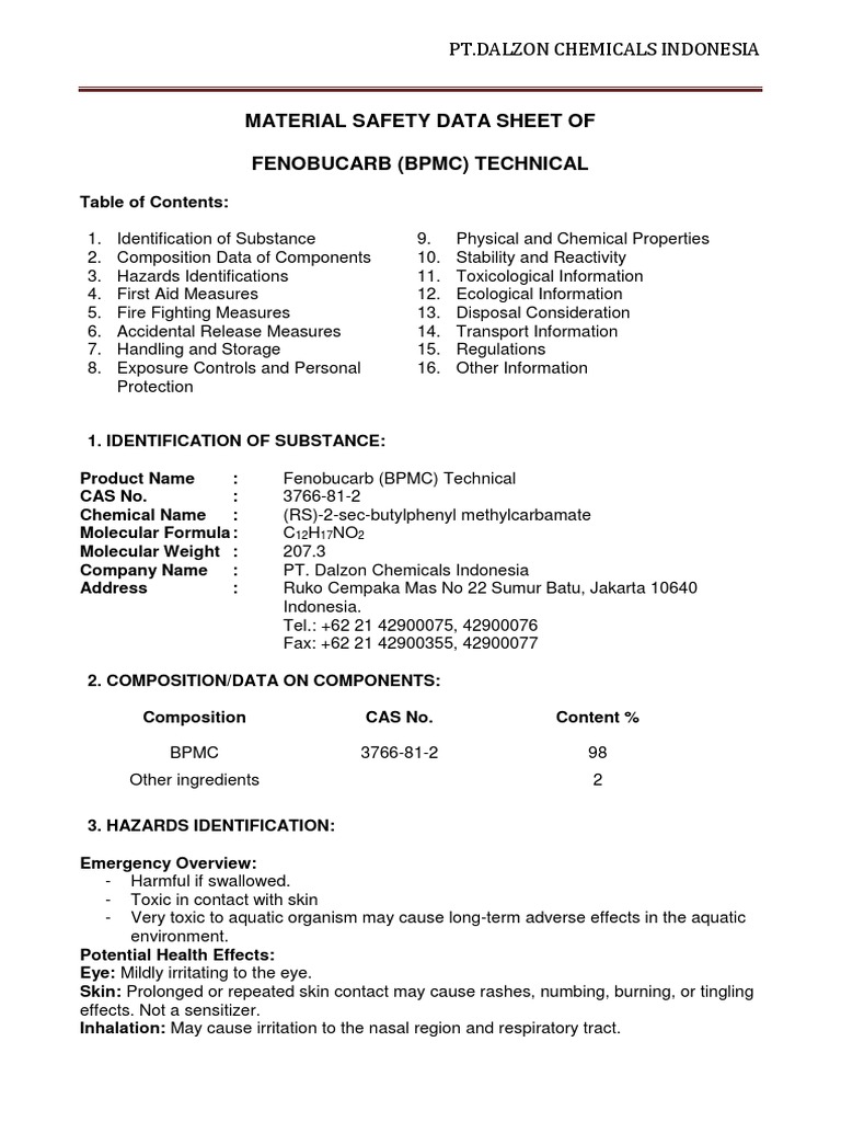 210 Msds BPMC Technical | PDF | Dangerous Goods | Toxicity