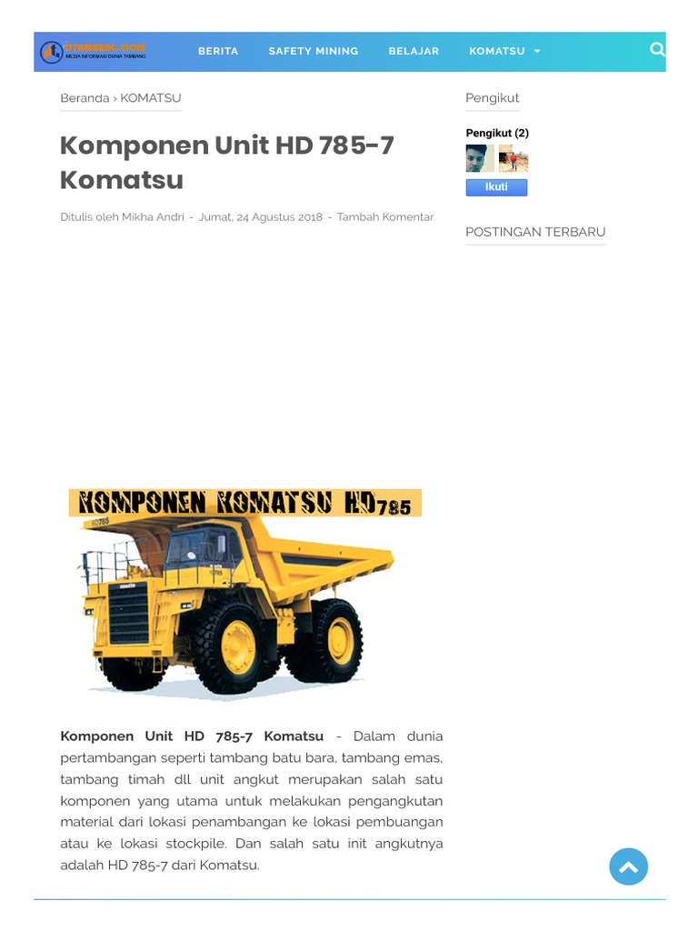 Komponen Unit HD 785-7 Komatsu - Dtambang - Com235408 PDF | PDF