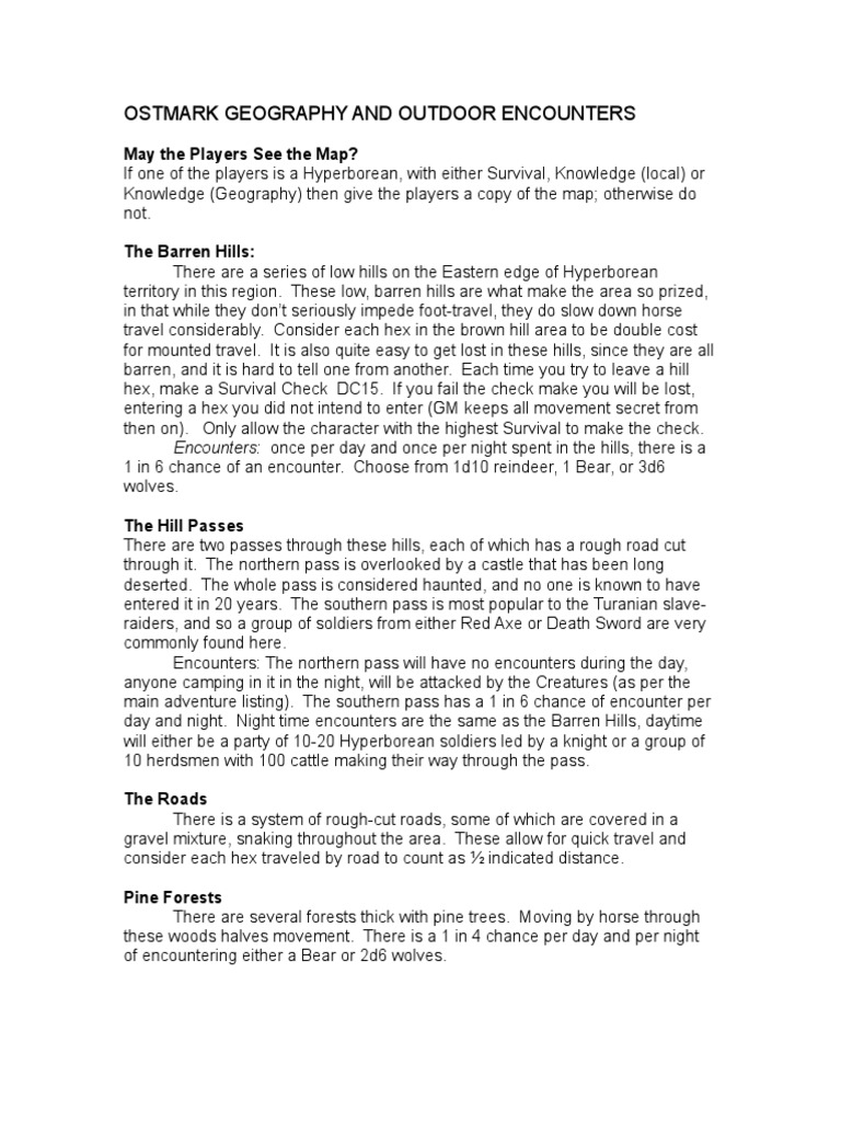 Ostmark Geography and Outdoor Encounters: May The Players See The Map ...